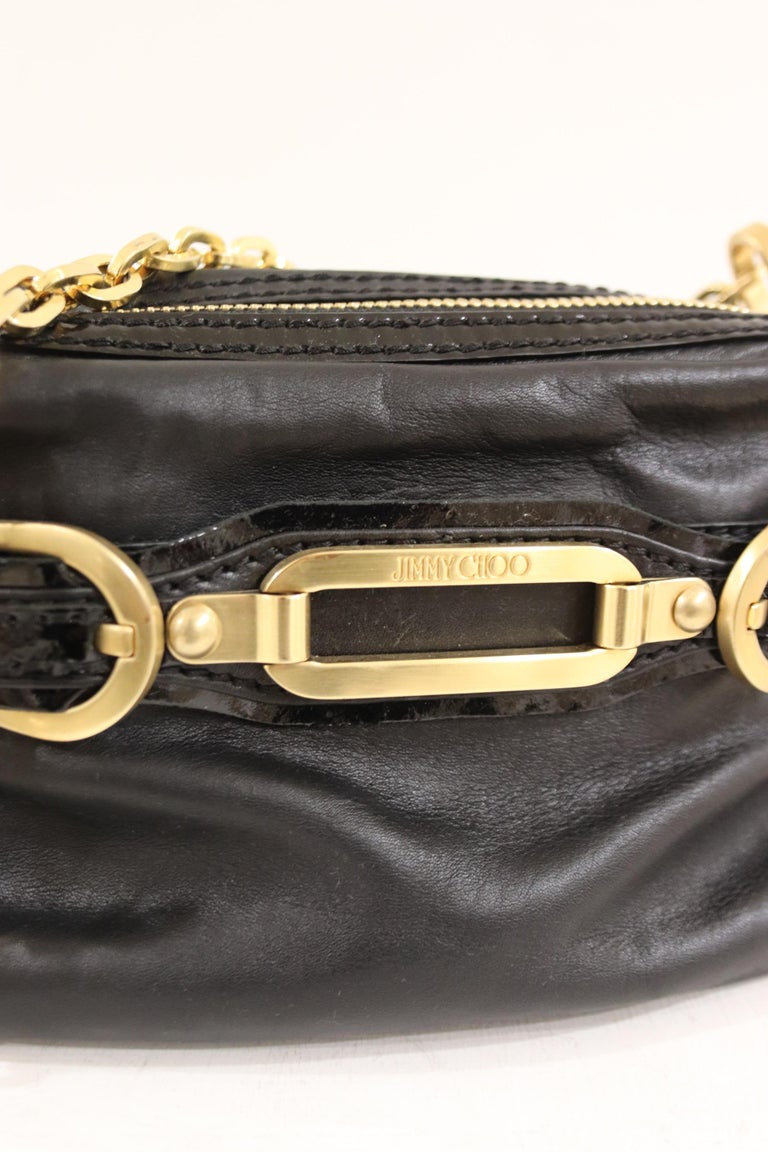 Jimmy Choo black leather gold chain hardware shoulder bag at 1stDibs