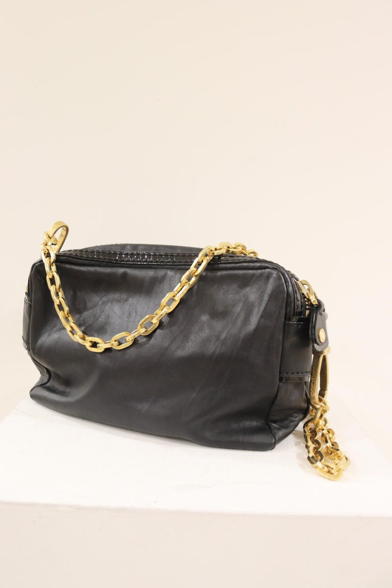 Jimmy Choo black leather gold chain hardware shoulder bag at 1stDibs