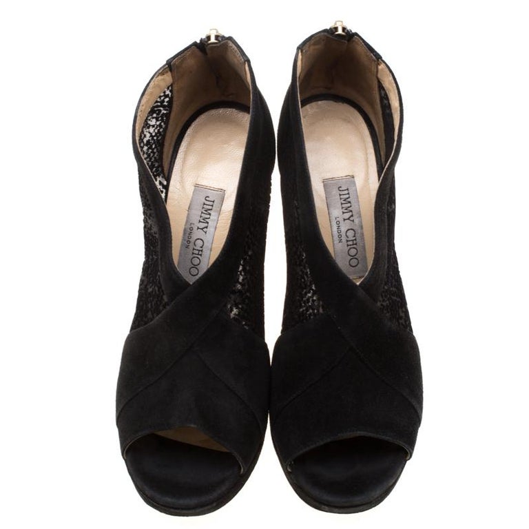 Jimmy Choo Black Mesh/Suede Ultra Peep Toe Ankle Booties Size 39.5 For ...