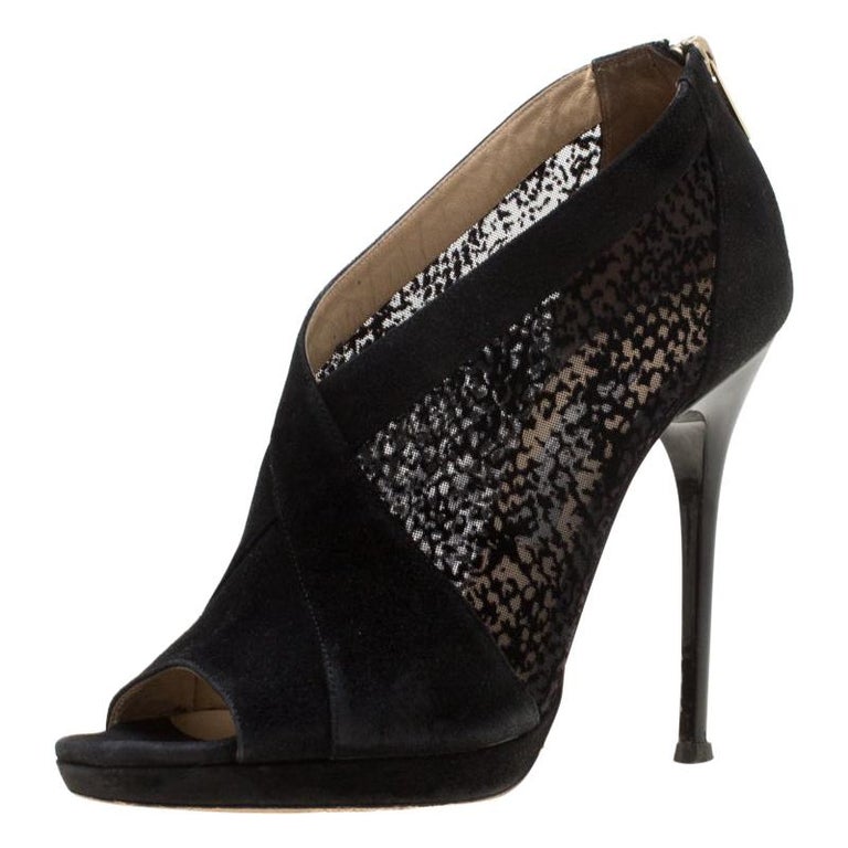 Jimmy Choo Black Mesh/Suede Ultra Peep Toe Ankle Booties Size 39.5 For ...