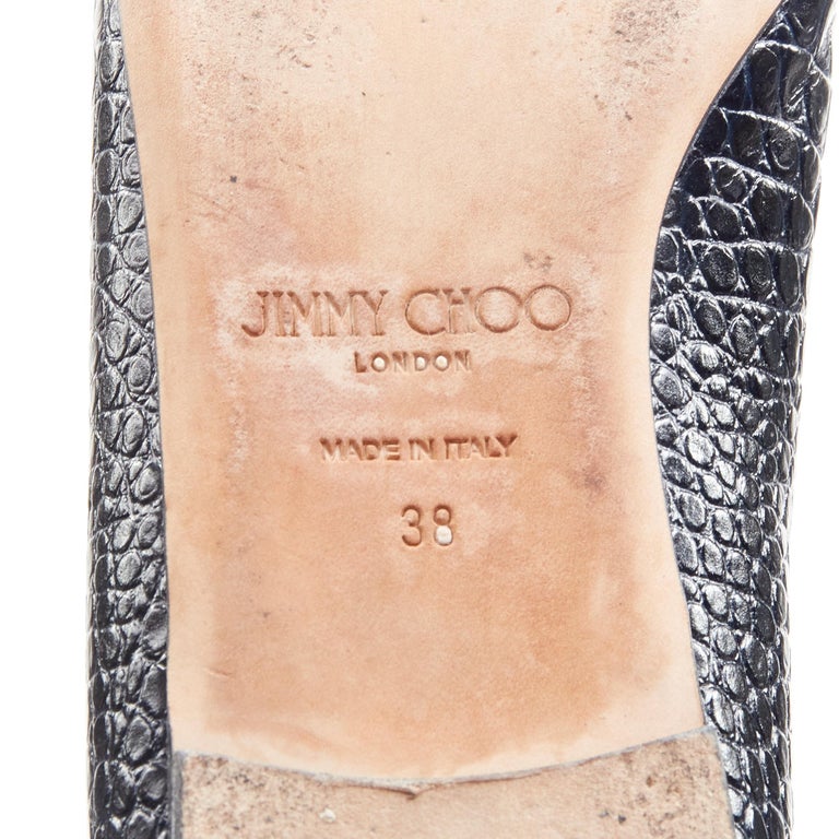 JIMMY CHOO black navy mock croc leather square toe JC charm flats EU38 ...