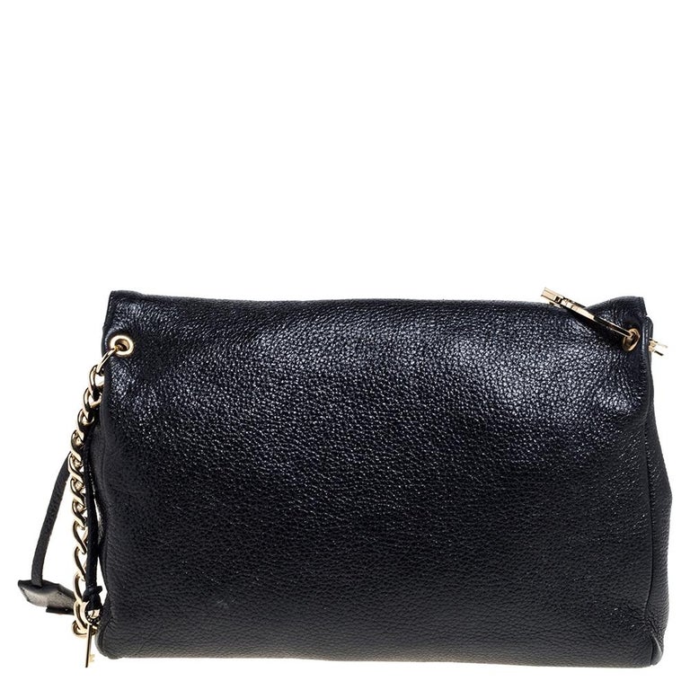 Jimmy Choo Black Shimmering Leather Ally Handcuff Shoulder Bag at 1stDibs