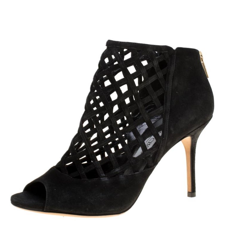 Jimmy Choo Black Suede Drift Cutout Peep Toe Booties Size 39 At 1stdibs