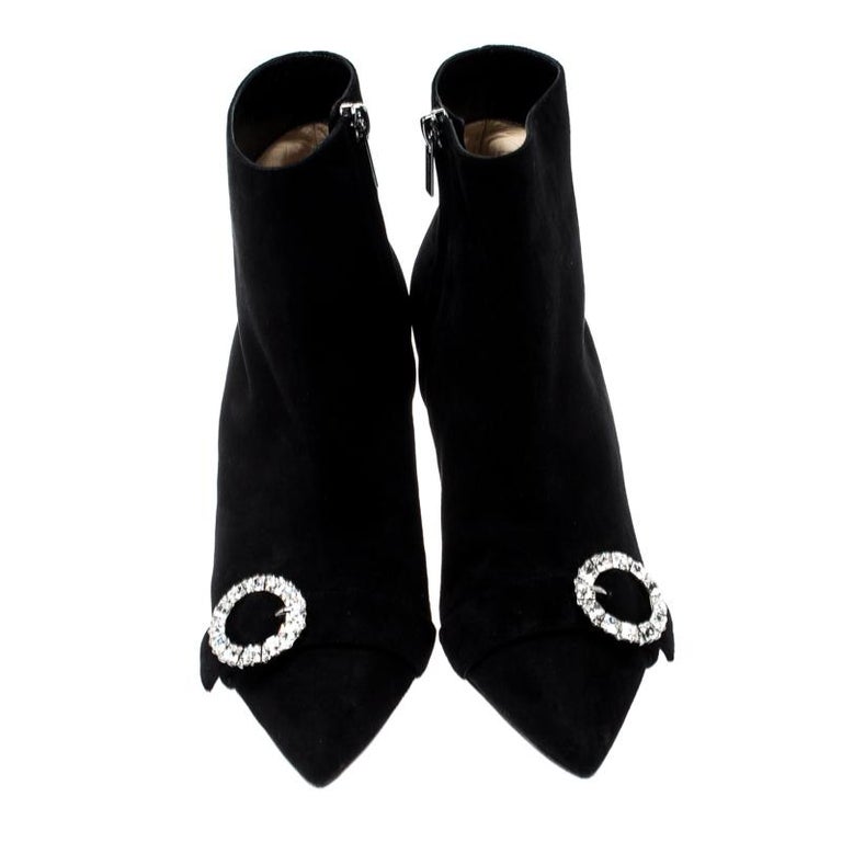 Jimmy Choo Black Suede Hanover 65 Embellished Pointed Toe Ankle Boots ...