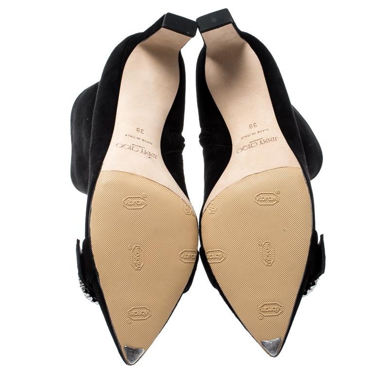 Jimmy Choo Black Suede Hanover 65 Embellished Pointed Toe Ankle Boots ...