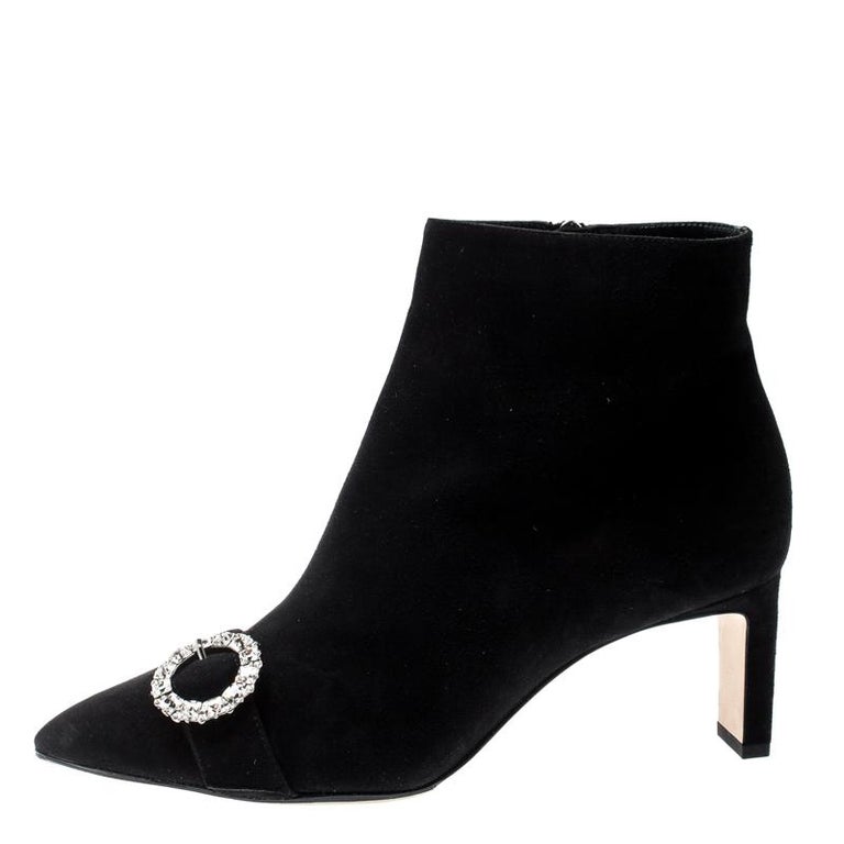 Jimmy Choo Black Suede Hanover 65 Embellished Pointed Toe Ankle Boots ...