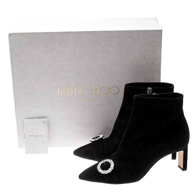 Jimmy Choo Black Suede Hanover 65 Embellished Pointed Toe Ankle Boots ...