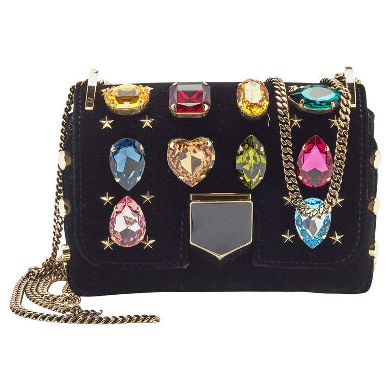 Jimmy Choo Black Velvet Mini Embellished Lockett Shoulder Bag For Sale ...
