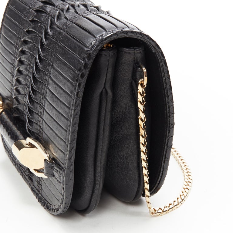 JIMMY CHOO black woven pleated leather gold bar detail flap crossbody ...
