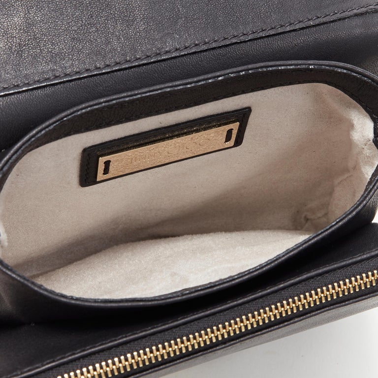 JIMMY CHOO black woven pleated leather gold bar detail flap crossbody ...