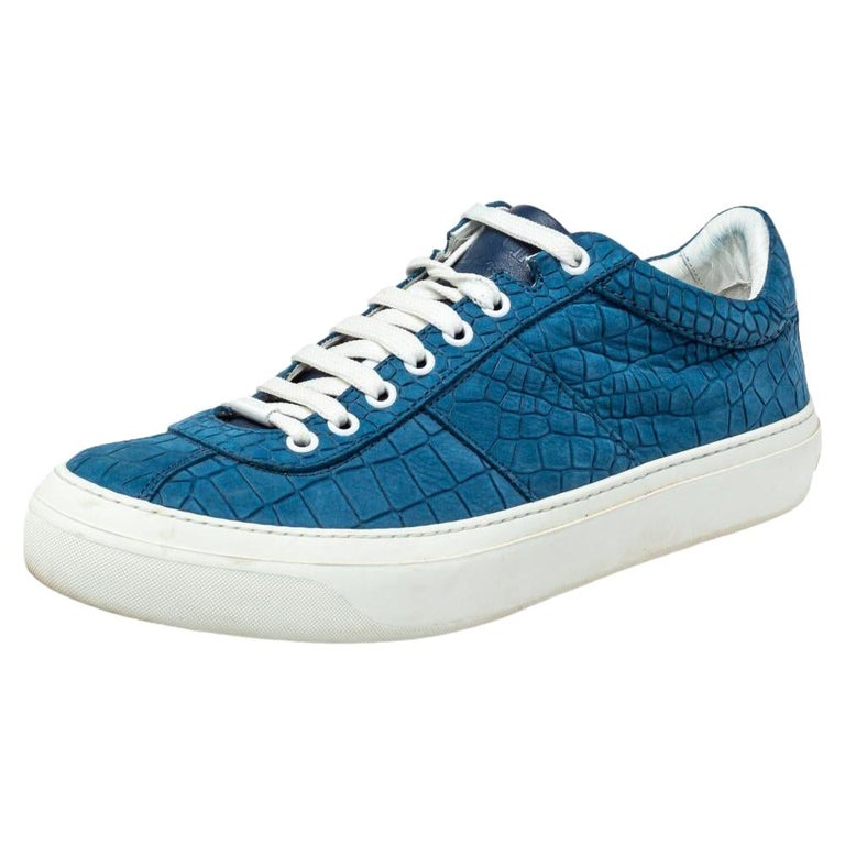 Jimmy Choo Blue Croc Embossed Leather Low Top Sneakers Size 42 at 1stDibs