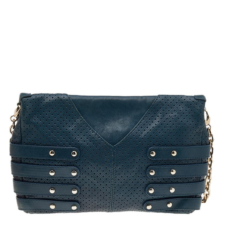 Jimmy Choo Blue Leather Brix Chain Clutch at 1stDibs