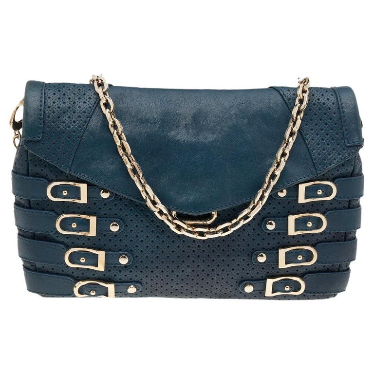 Jimmy Choo Blue Leather Brix Chain Clutch at 1stDibs