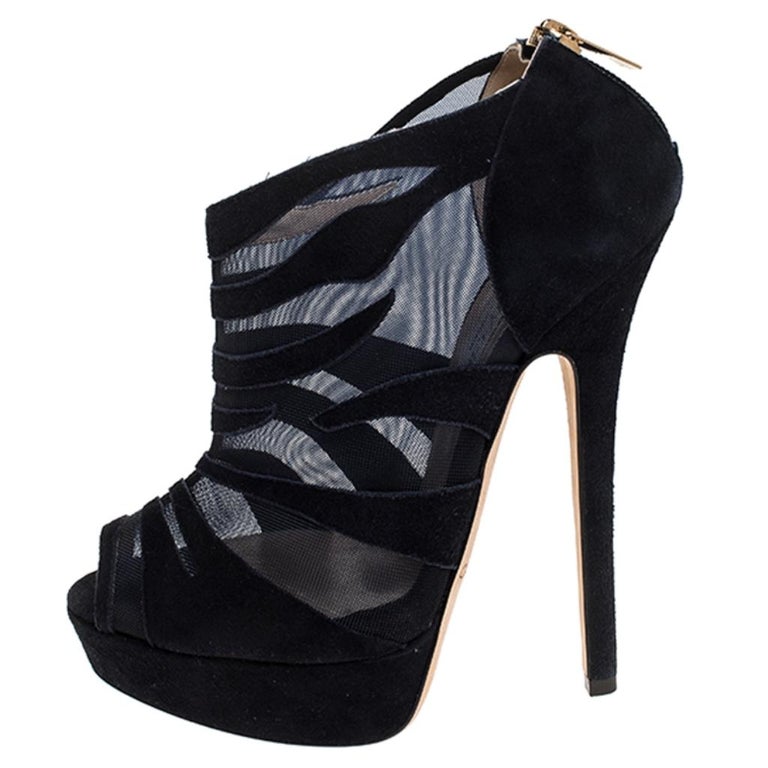 Jimmy Choo Blue Suede And Mesh Kerfield Peep Toe Platform Ankle Booties ...