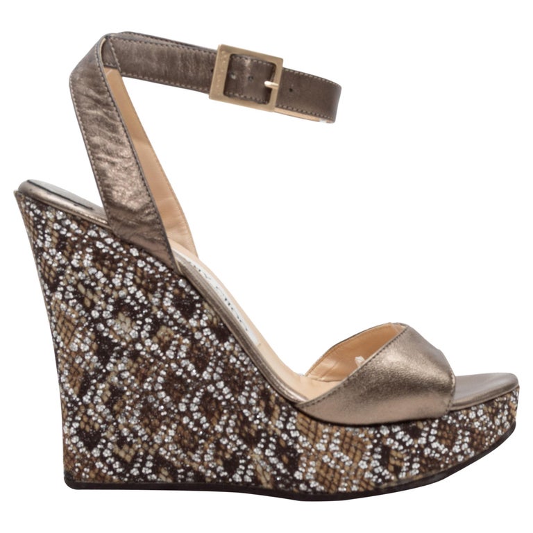 Jimmy Choo Bronze and Silver Metallic Wedge Sandals For Sale at 1stDibs
