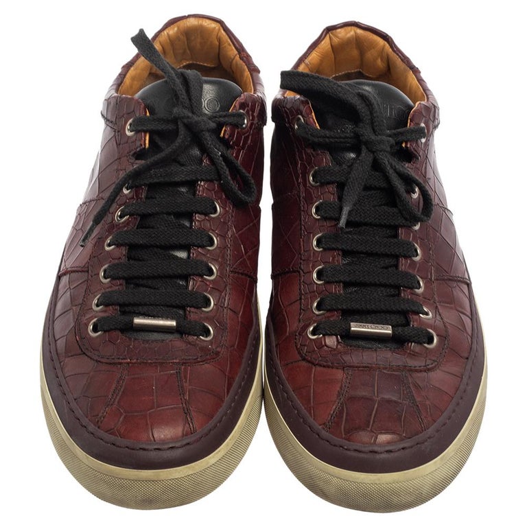Jimmy Choo Brown Croc Embossed Leather Belgravia Sneakers Size 42.5 at ...