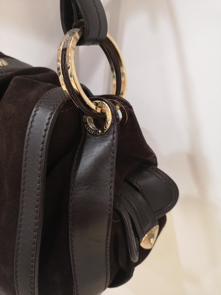 Jimmy Choo brown suede and leather handle shoulder bag at 1stDibs
