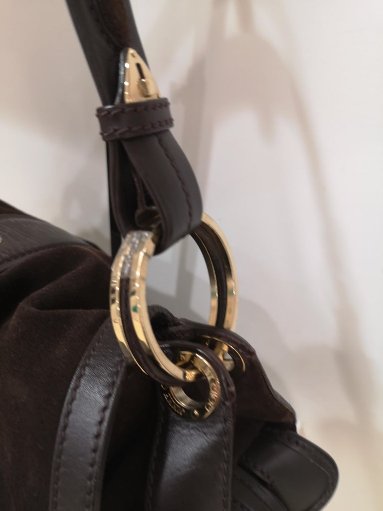 Jimmy Choo brown suede and leather handle shoulder bag at 1stDibs