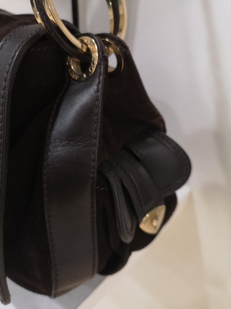 Jimmy Choo brown suede and leather handle shoulder bag at 1stDibs