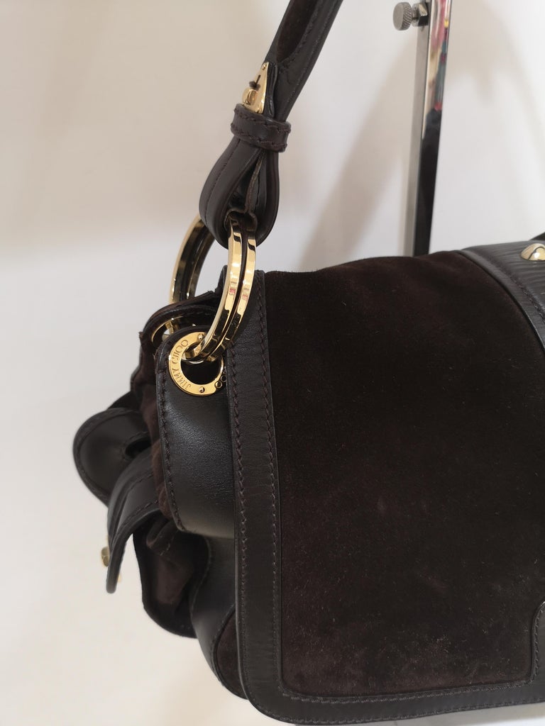 Jimmy Choo brown suede and leather handle shoulder bag at 1stDibs