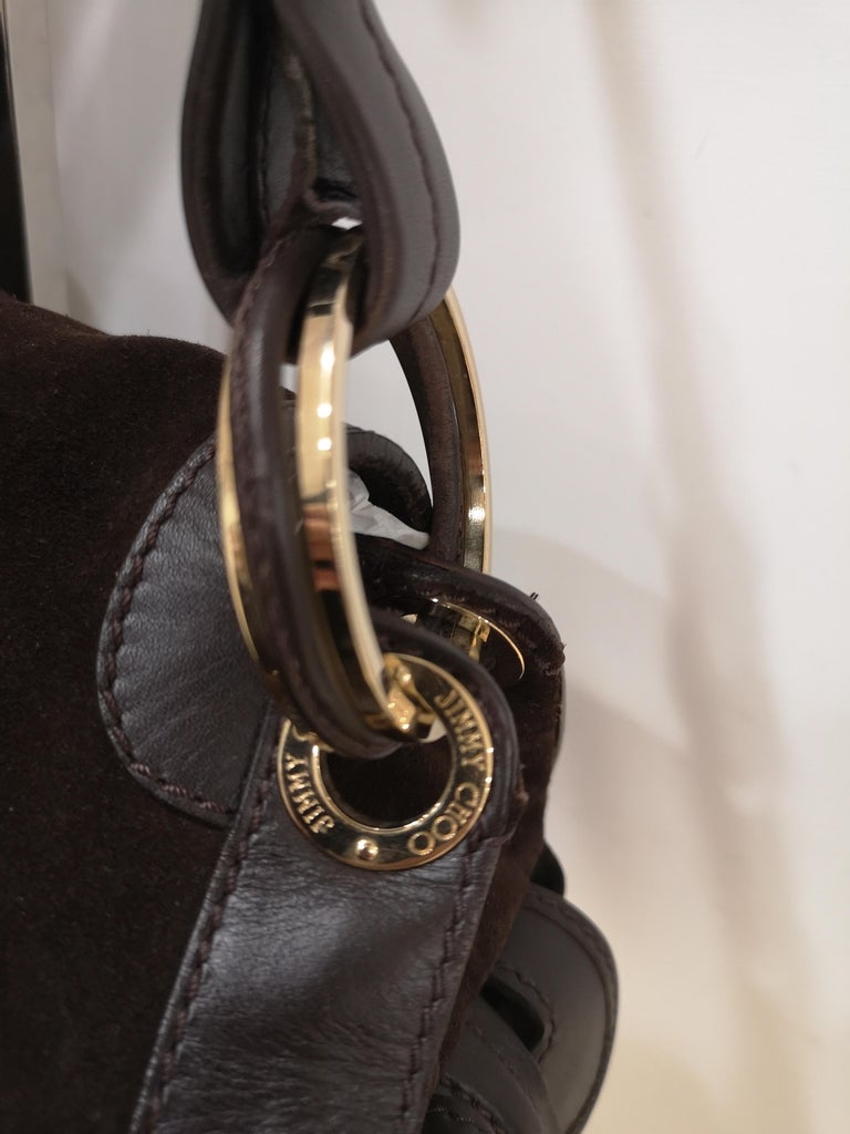 Jimmy Choo brown suede and leather handle shoulder bag at 1stDibs