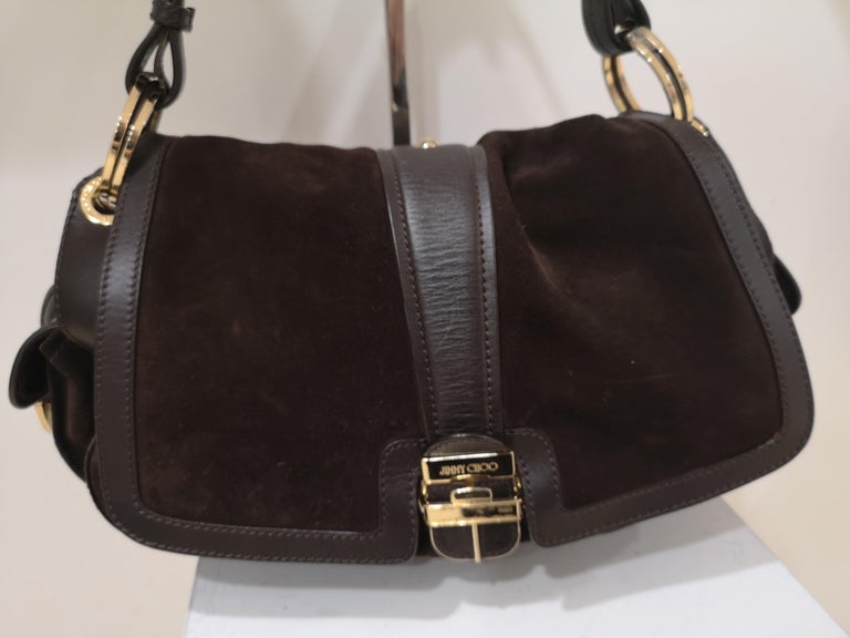 Jimmy Choo brown suede and leather handle shoulder bag at 1stDibs