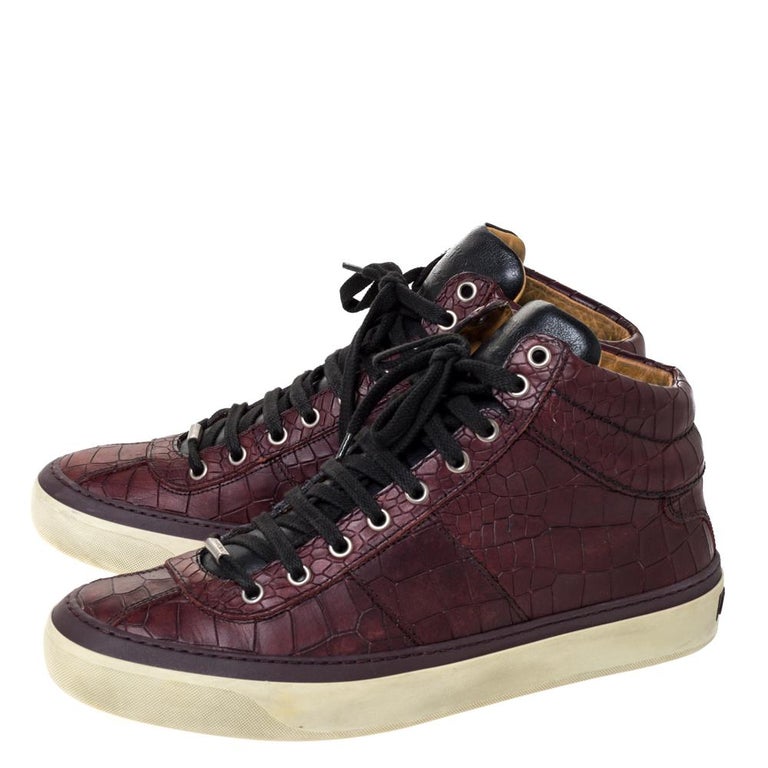 Jimmy Choo Burgundy Croc Embossed Leather Belgravia High Top Sneakers ...