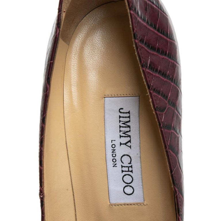 Jimmy Choo Burgundy Croc Embossed Leather Emi Pumps Size 40 at 1stDibs