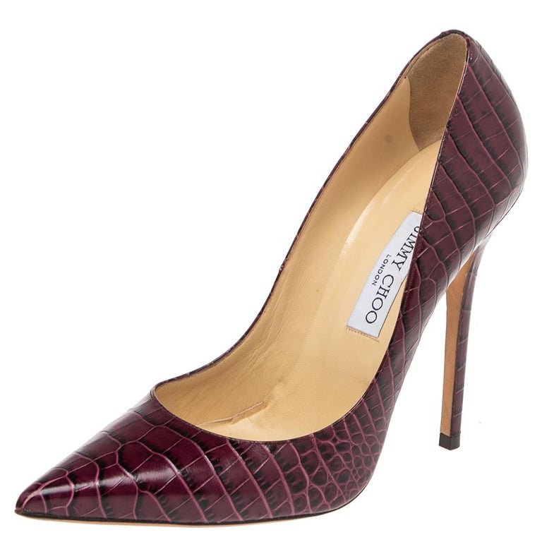 Jimmy Choo Burgundy Croc Embossed Leather Emi Pumps Size 40 at 1stDibs