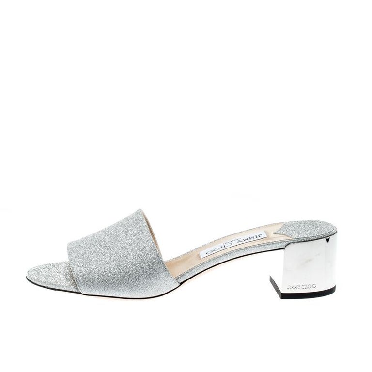 Jimmy Choo Glitter Joni Slip On Slides Size 39.5 For Sale at 1stDibs