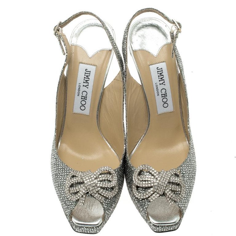 Jimmy Choo Glitters Crystal Embellished Slingback Platform Sandals Size ...