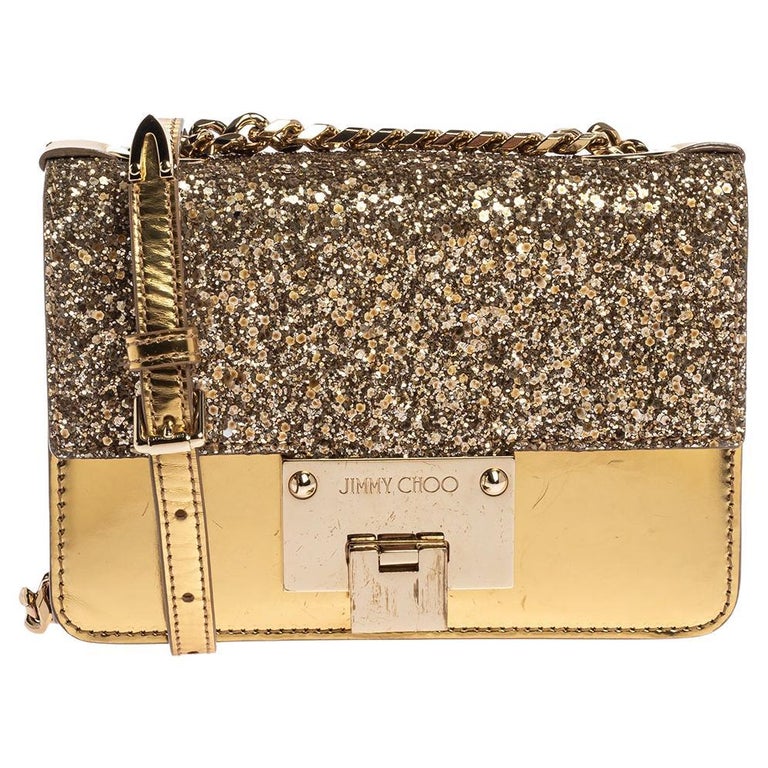 Jimmy Choo Gold Glitter and Patent Leather Mini Rebel Crossbody Bag For ...