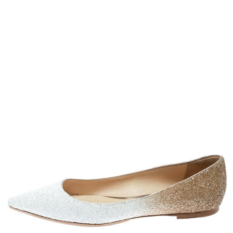Jimmy Choo Gold Glitter Romy Pointed Toe Ballet Flats Size 39 For Sale ...