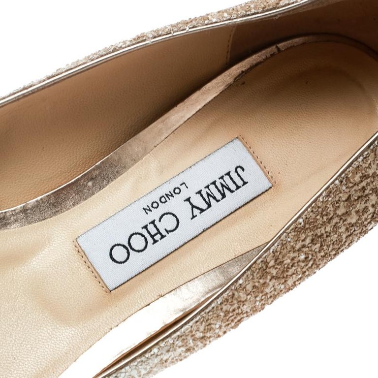 Jimmy Choo Gold Glitter Romy Pointed Toe Ballet Flats Size 39 For Sale ...