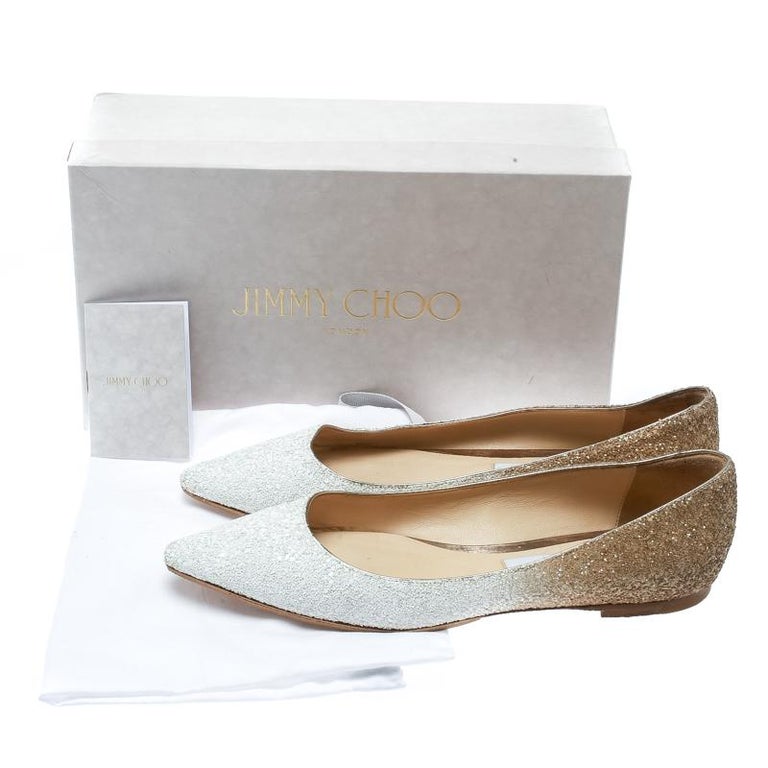 Jimmy Choo Gold Glitter Romy Pointed Toe Ballet Flats Size 39 For Sale ...
