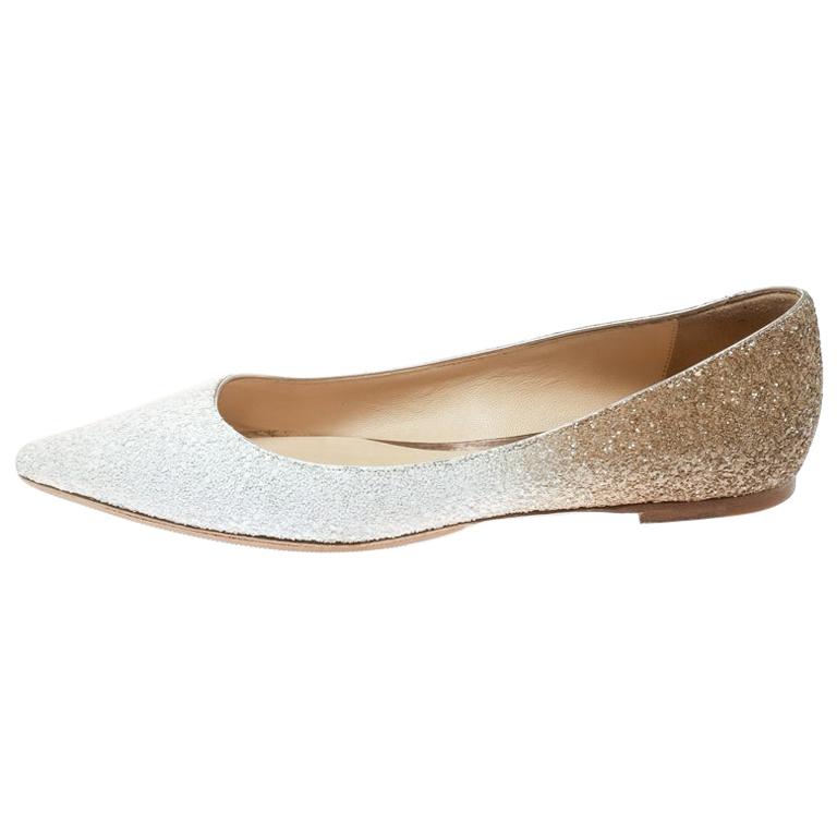 Jimmy Choo Gold Glitter Romy Pointed Toe Ballet Flats Size 39 For Sale ...