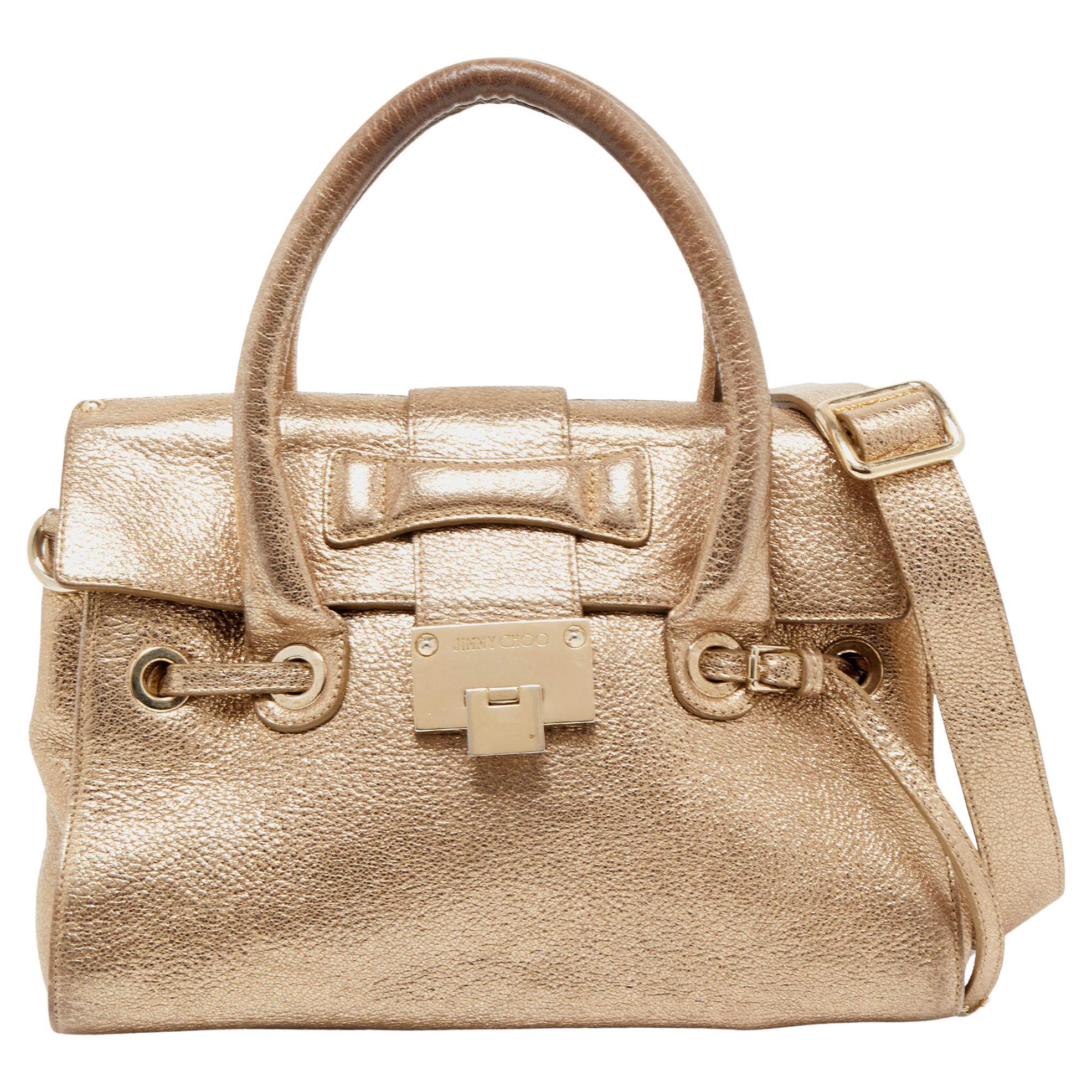 Jimmy Choo Gold Leather Small Rosalie Satchel For Sale at 1stDibs