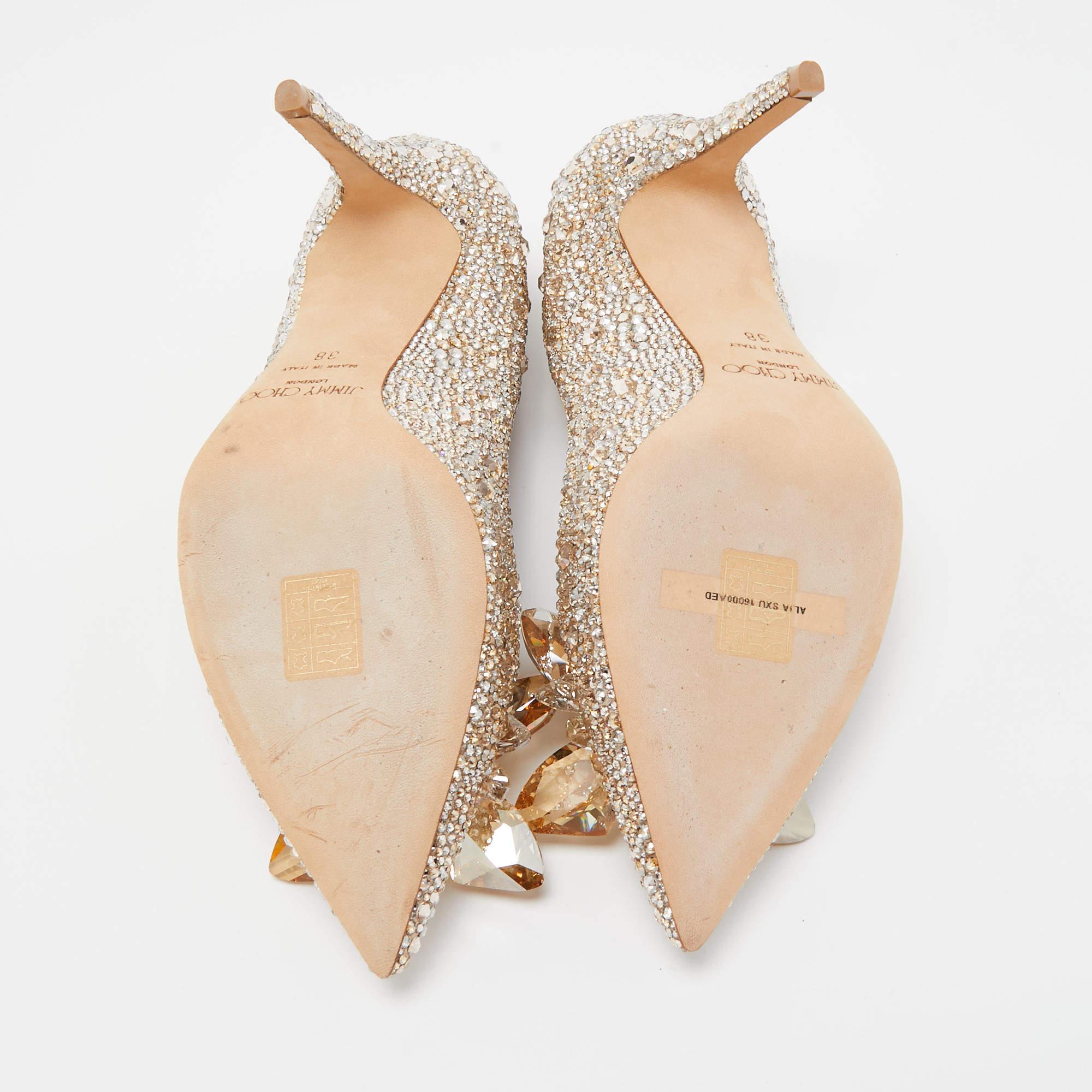 Jimmy Choo Gold Satin Alia Crystal Embellished Pointed Toe Pumps Size ...