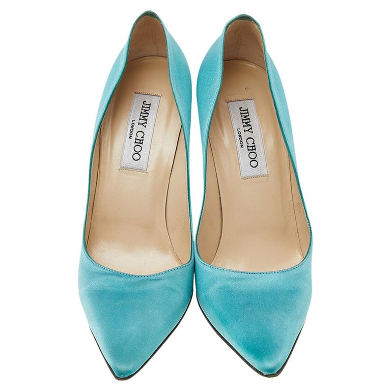 Jimmy Choo Green Satin Pointed Toe Pumps Size 38.5 at 1stDibs