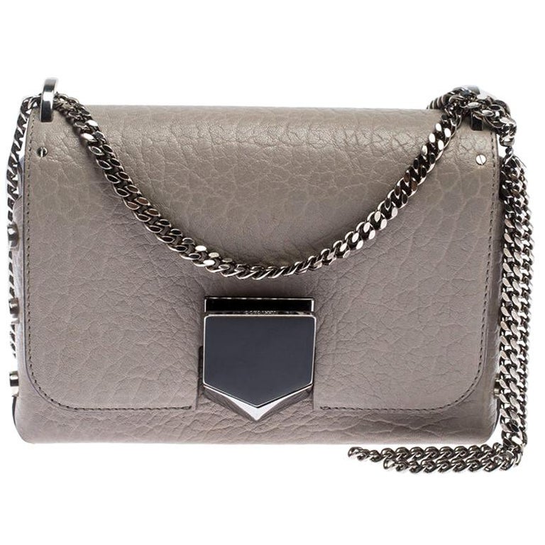 Jimmy Choo Grey Leather Lockett Shoulder Bag For Sale at 1stDibs