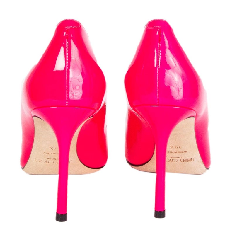 JIMMY CHOO hot pink patent leather ROMY 85 POINTED-TOE Pumps Shoes 39.5 ...