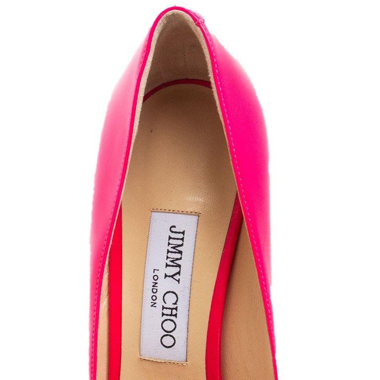 JIMMY CHOO hot pink patent leather ROMY 85 POINTED-TOE Pumps Shoes 39.5 ...