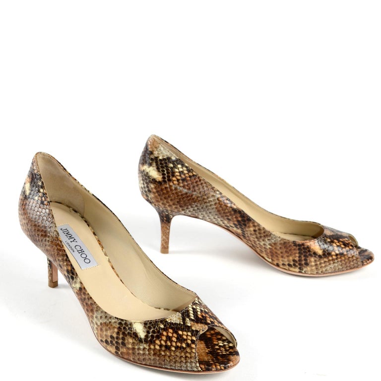 Jimmy Choo Isabel Python Snakeskin Peep Toe Kitten Heel Shoes Size 38.5 ...