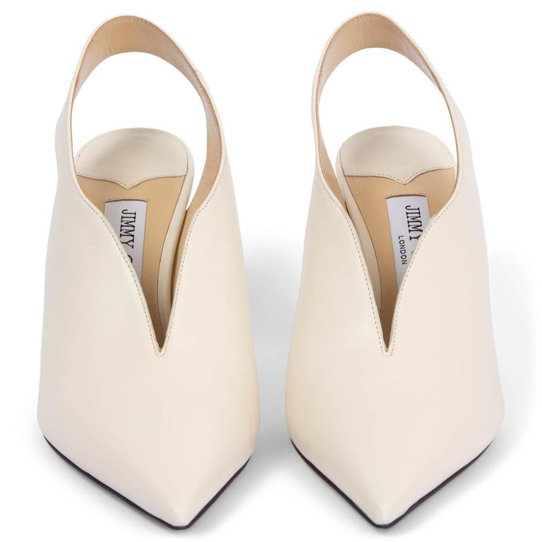 JIMMY CHOO ivory leather SAISE 85 Pointed Toe Slingbacks Pumps Shoes 39 ...