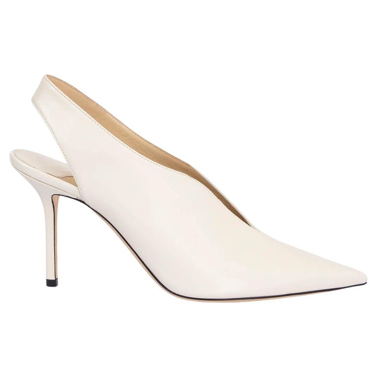 JIMMY CHOO ivory leather SAISE 85 Pointed Toe Slingbacks Pumps Shoes 39 ...