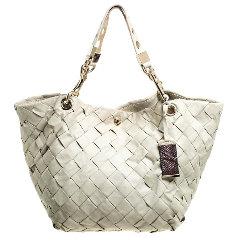 Jimmy Choo Ivory Woven Leather Tote For Sale at 1stDibs