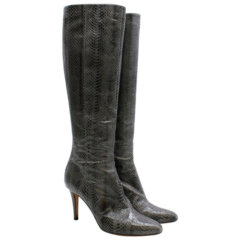 Jimmy Choo Knee High Python Heeled Boots - Size EU 39 For Sale at 1stDibs