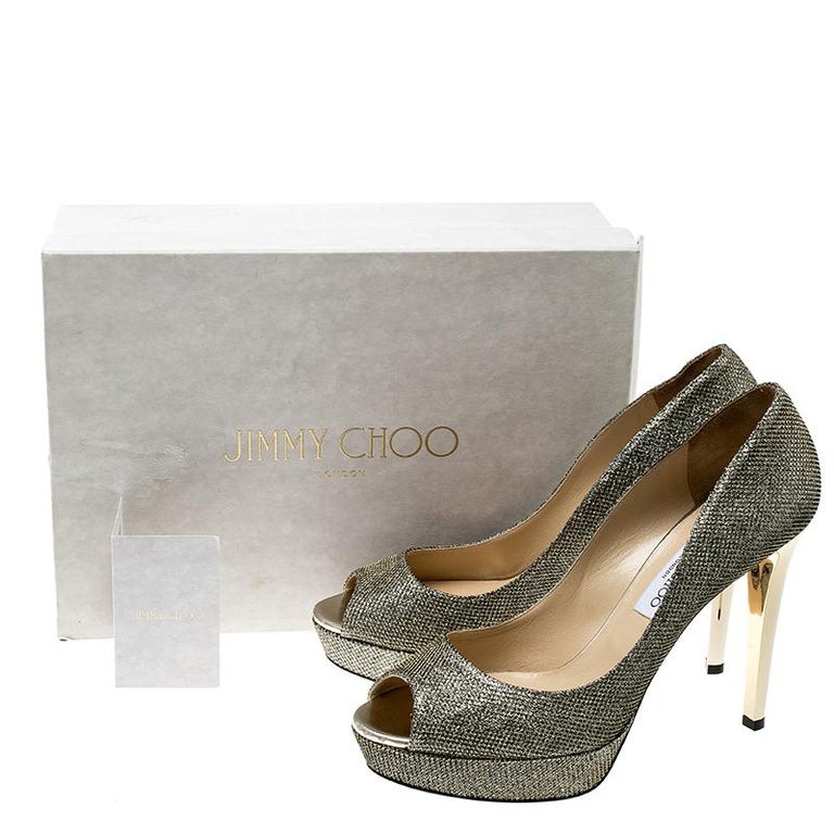 Jimmy Choo Lamè Glitter Fabric Dahlia Platform Peep Toe Pumps Size 41 ...