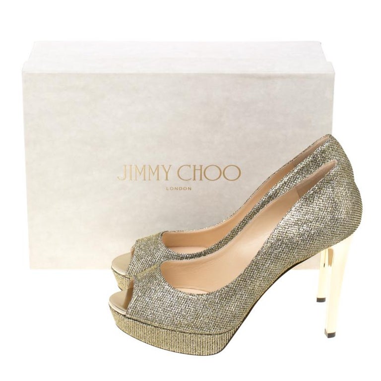 Jimmy Choo Lamè Glitter Fabric Dahlia Platform Peep Toe Pumps Size 41 ...