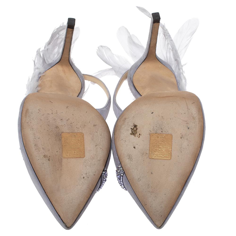 Jimmy Choo Lilac Suede Feather And Crystal Tacey Slingback Pumps Size ...